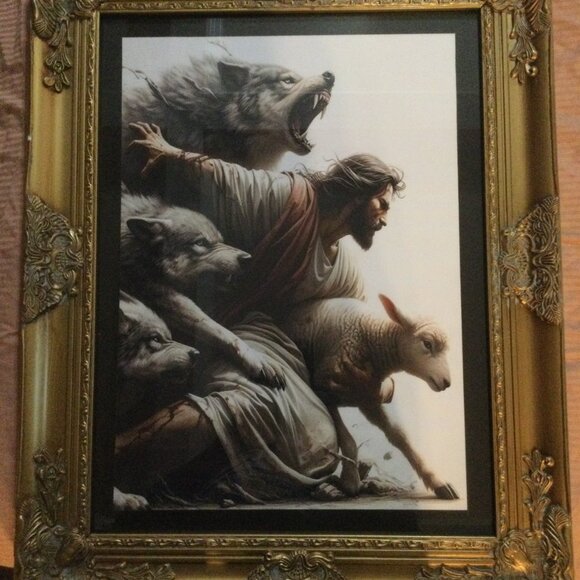 Art | Jesus White Robe And 3 Wolves Wall Art 16x2 Canvas Print In A ...